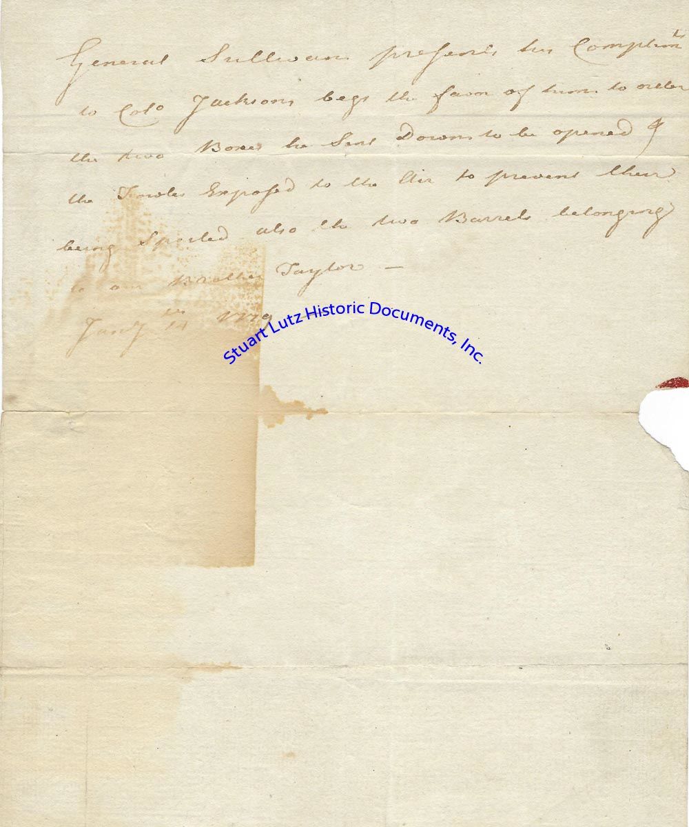 A Scarce Autograph Letter Signed By Major General John Sullivan During ...
