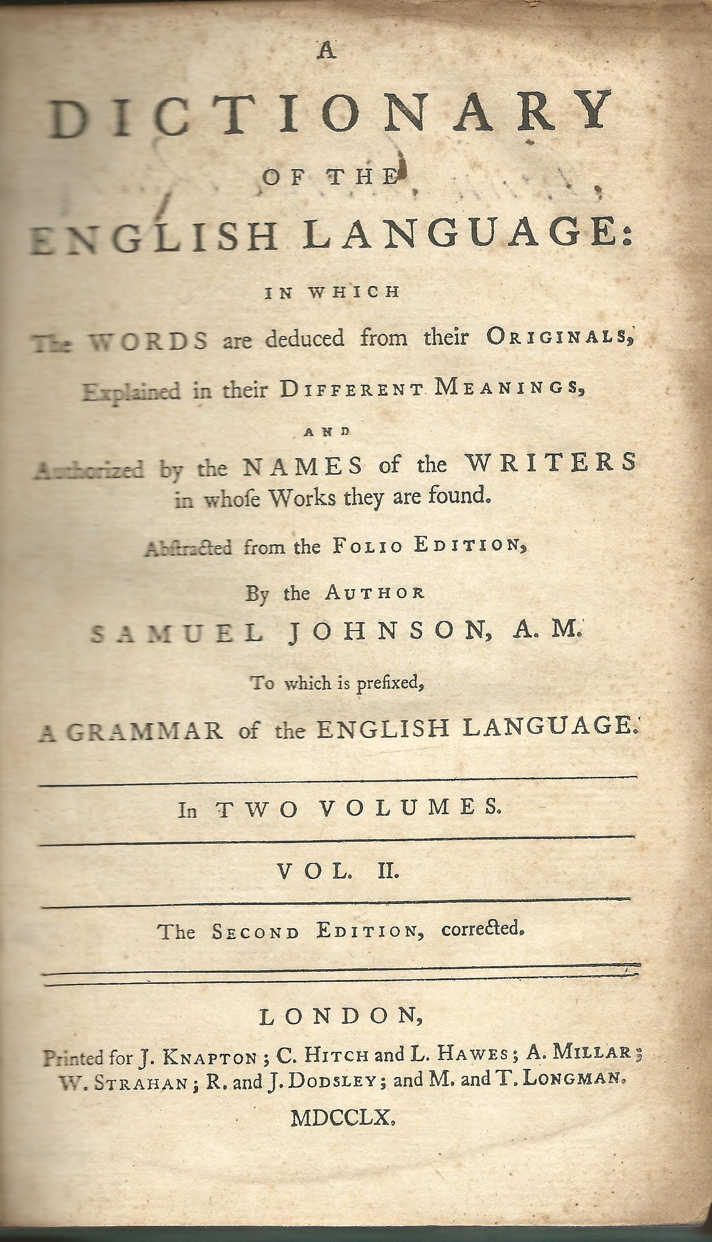 A dictionary of the English Language absracted from the Folio Edition ...