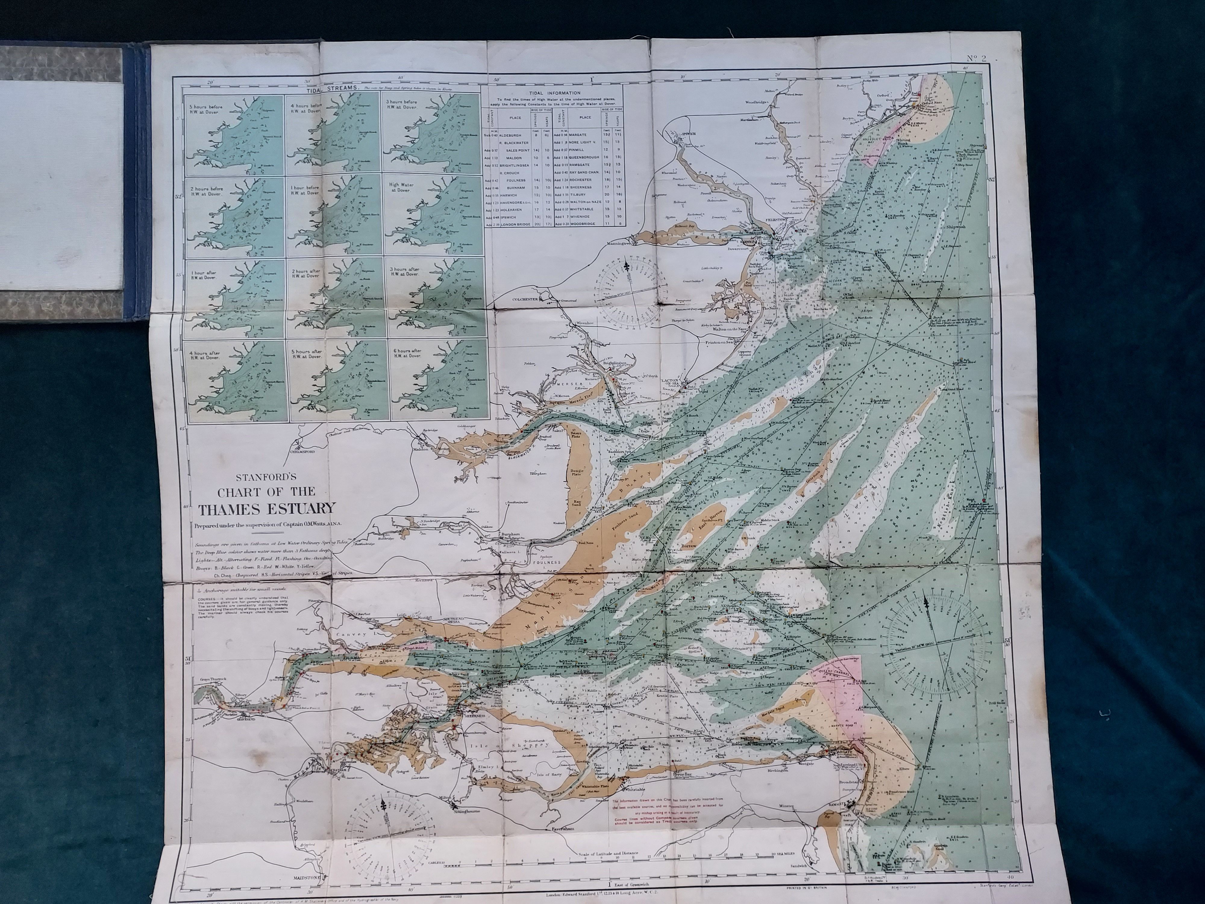 Coloured Chart of the Thames Estuary, with the River from London Bridge ...