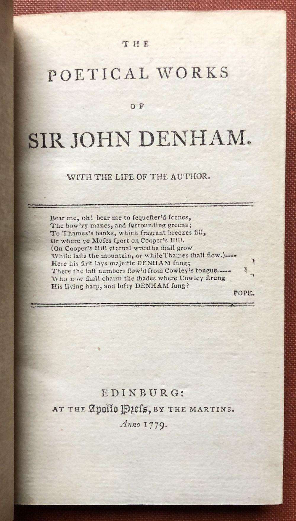 The Poetical Works of Sir John Denham and of John Pomfret 2 volumes in ...