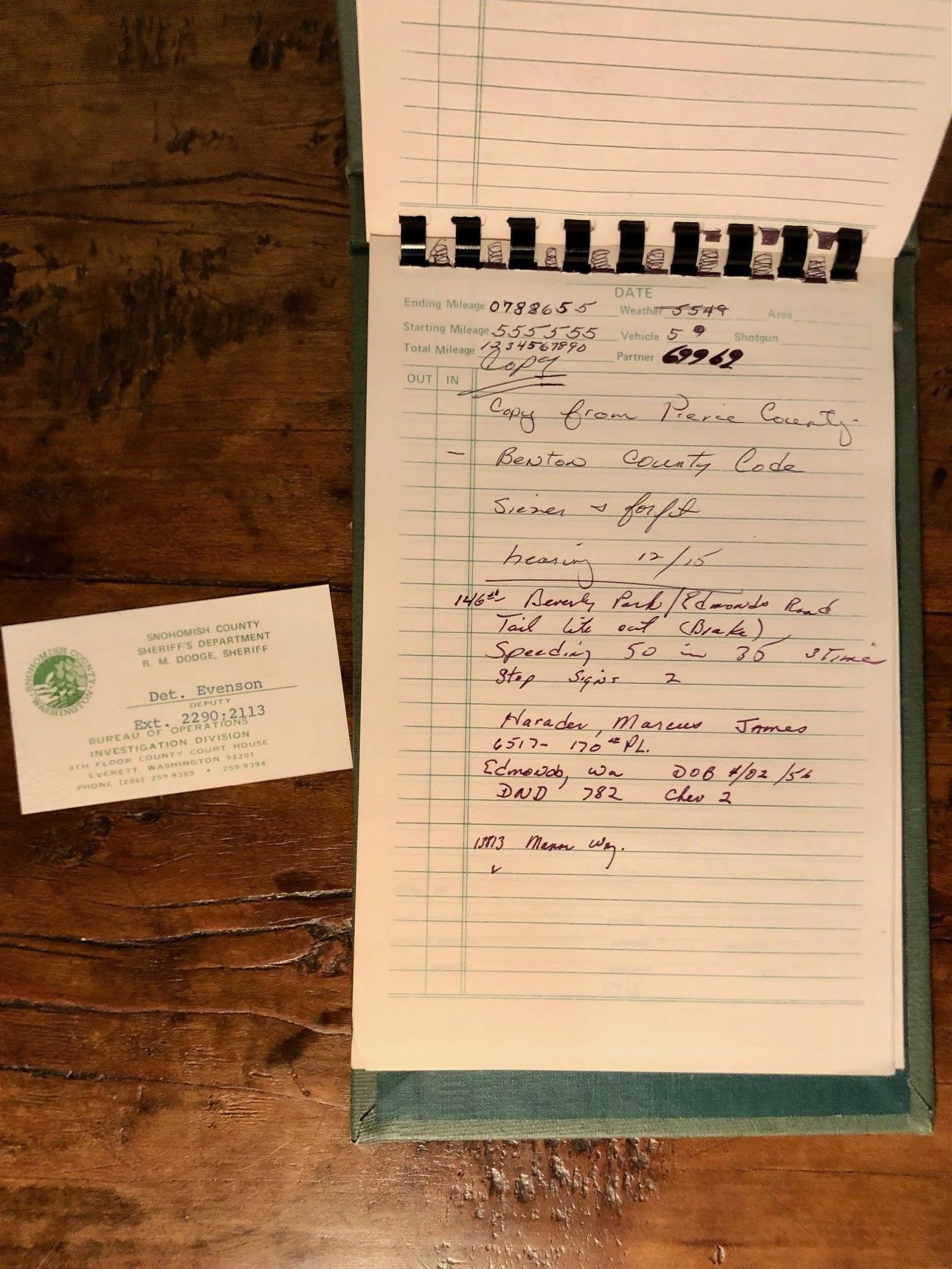 Two Snohomish County Sheriff Detective's Notebooks - Late 1960s and ...