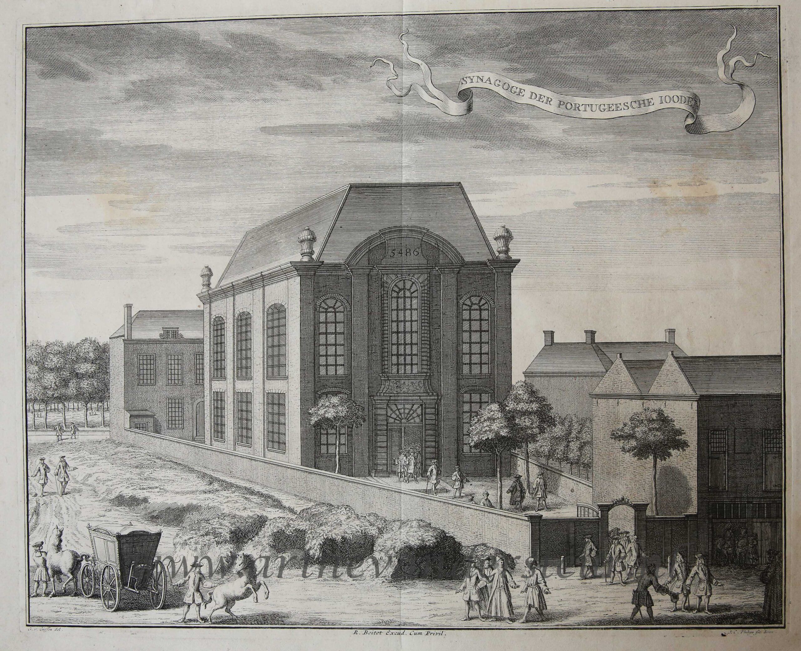 [Antique print, etching, The Hague, Den Haag] Synagoge der Portugeesche ...