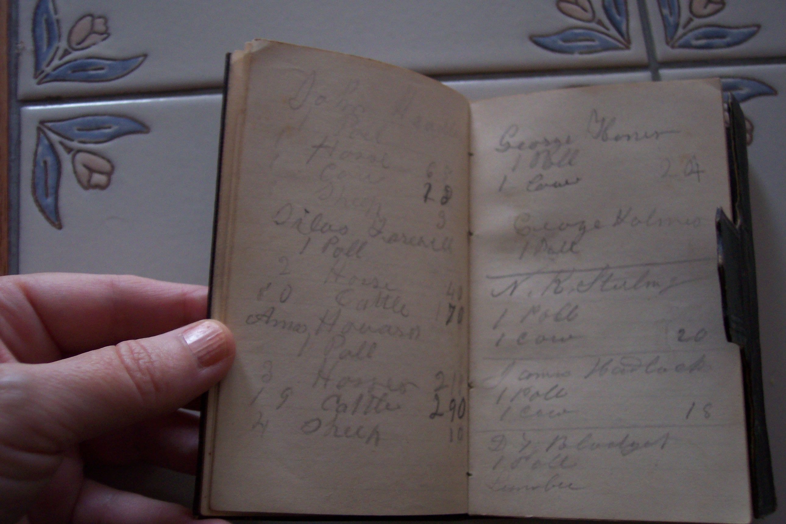 1858 Handwritten Ledger Diary Manuscript with names and sales of poll ...