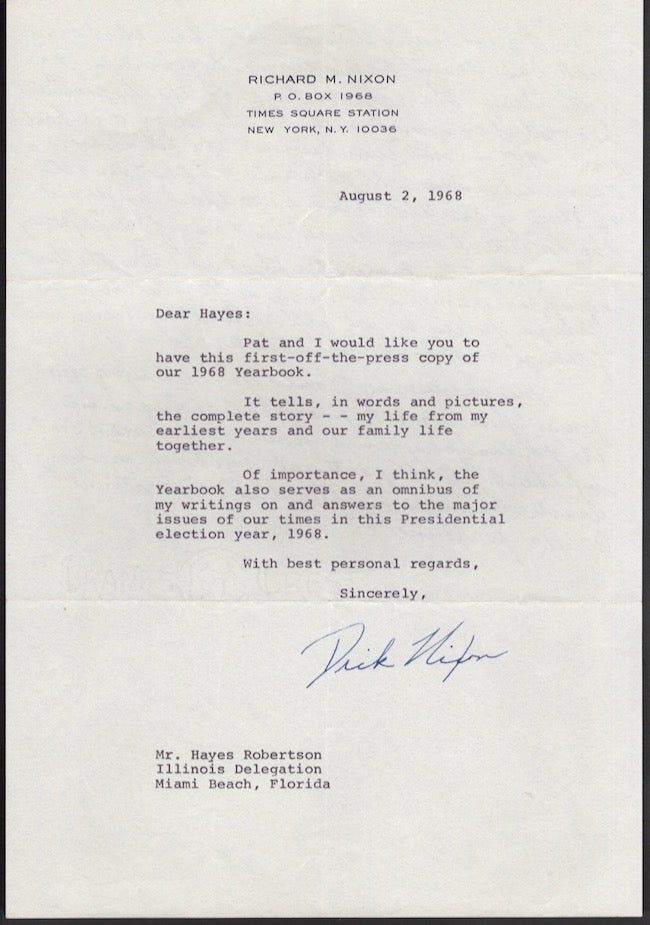 1964-1968 Group of 7 signed campaign letters from Dick Nixon, Barry ...