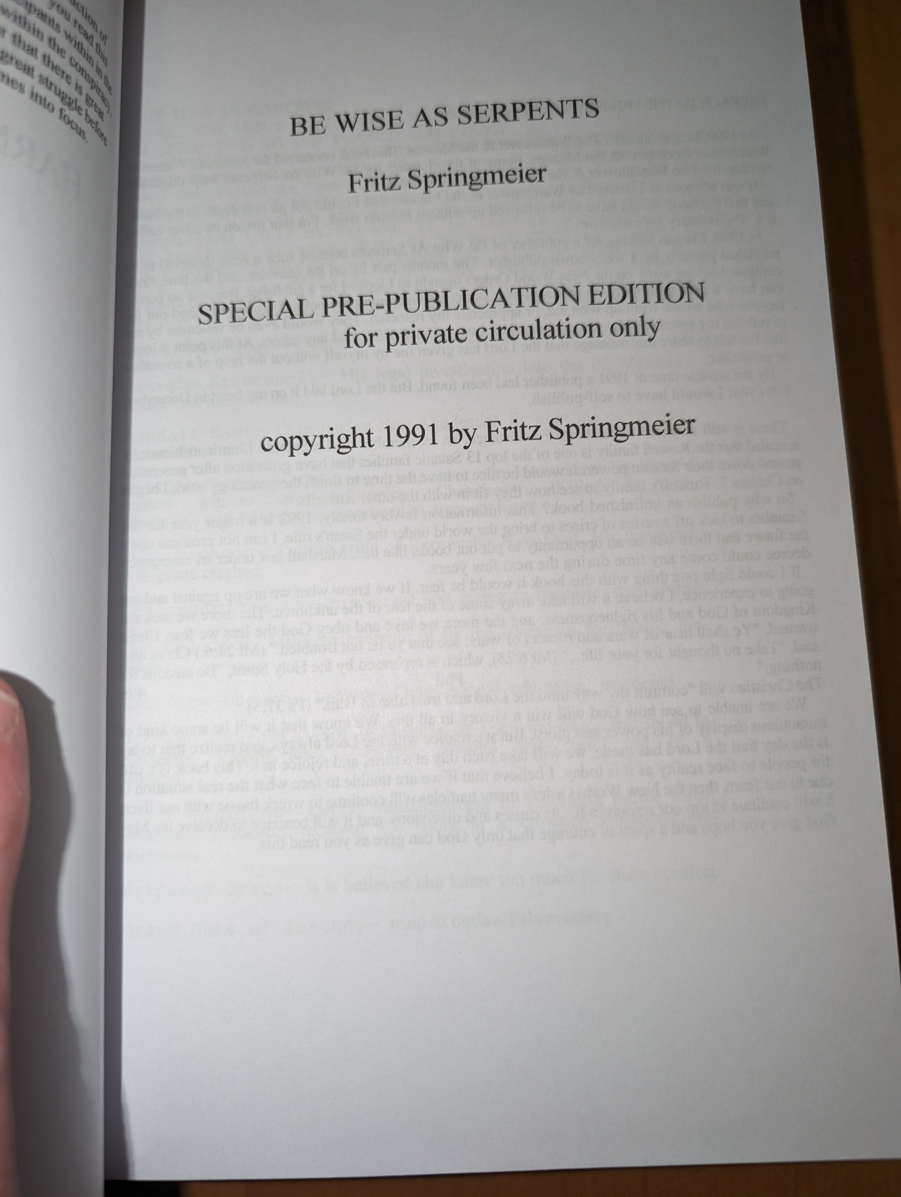 Be Wise As Serpents by Fritz Springmeier | Paperback | 1991 | Biblio