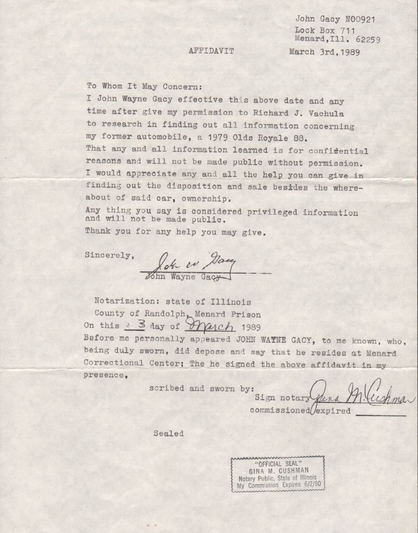 Archive of Letters, Signed Documents, and Related Materials by GACY ...