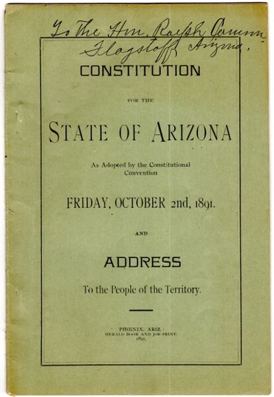 Constitution for the State of Arizona as adopted by the Constitutional ...