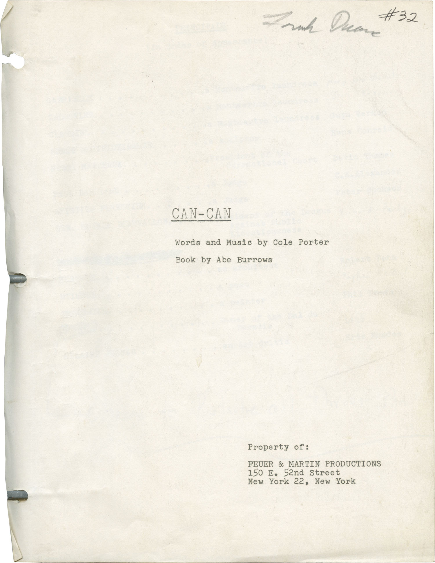 Can-Can (Original script for the 1953 Broadway musical) by Abe Burrows ...