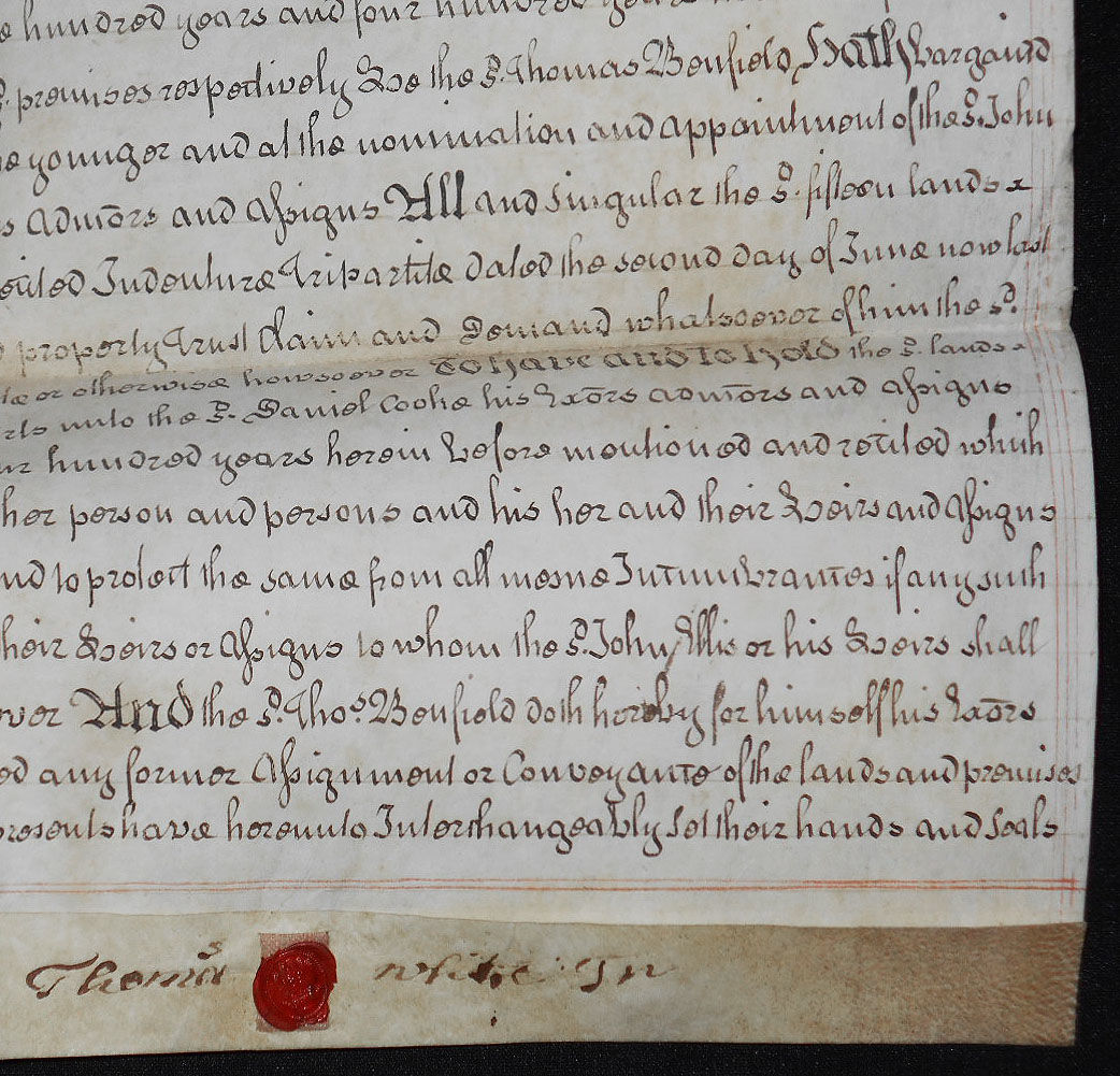 1 handwritten parchment deed for land in the Parish of Cheltenham ...