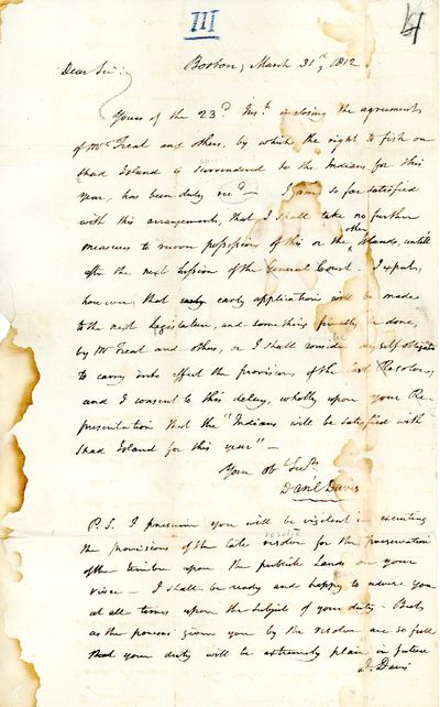 Autograph Letter Signed, Boston March 31, 1812, to General John Blake ...