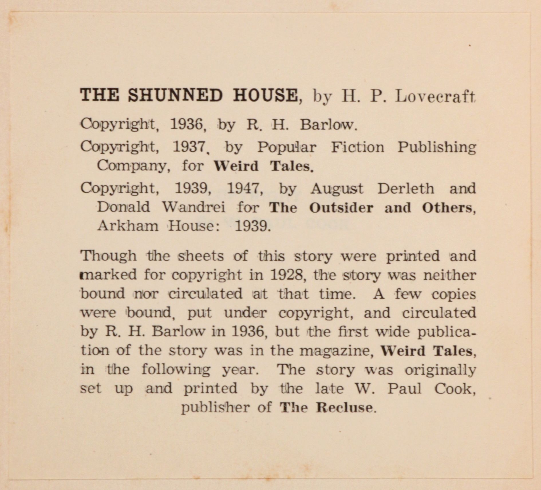 The Shunned House by LOVECRAFT, H.P | Hardcover | 1928 | Published by ...