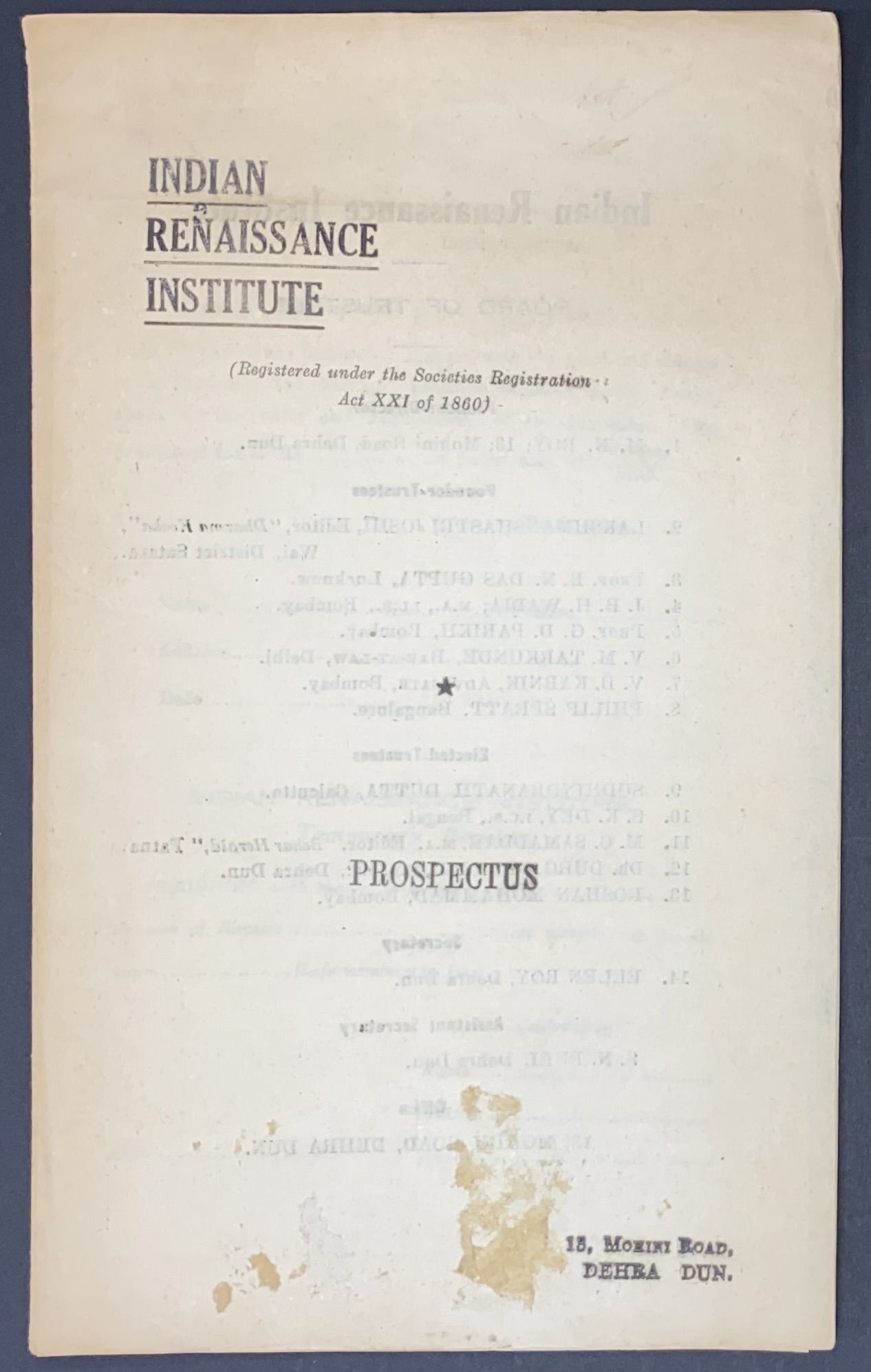 Indian Renaissance Institute: Prospectus Pamphlet | 1947 | Indian ...