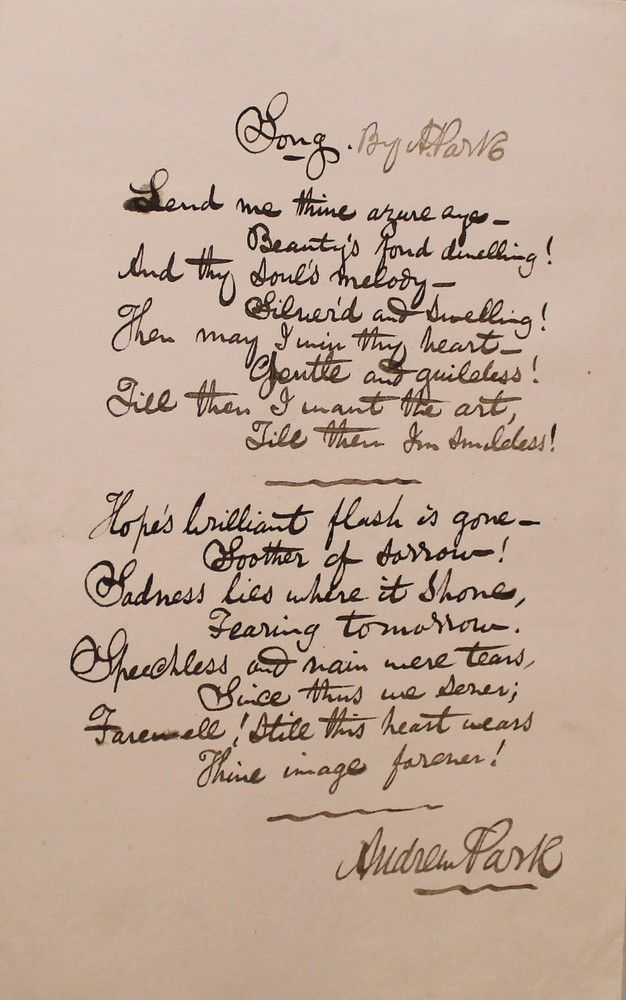 Autograph song signed, commencing: by PARK, ANDREW (1807-1863; Scottish ...