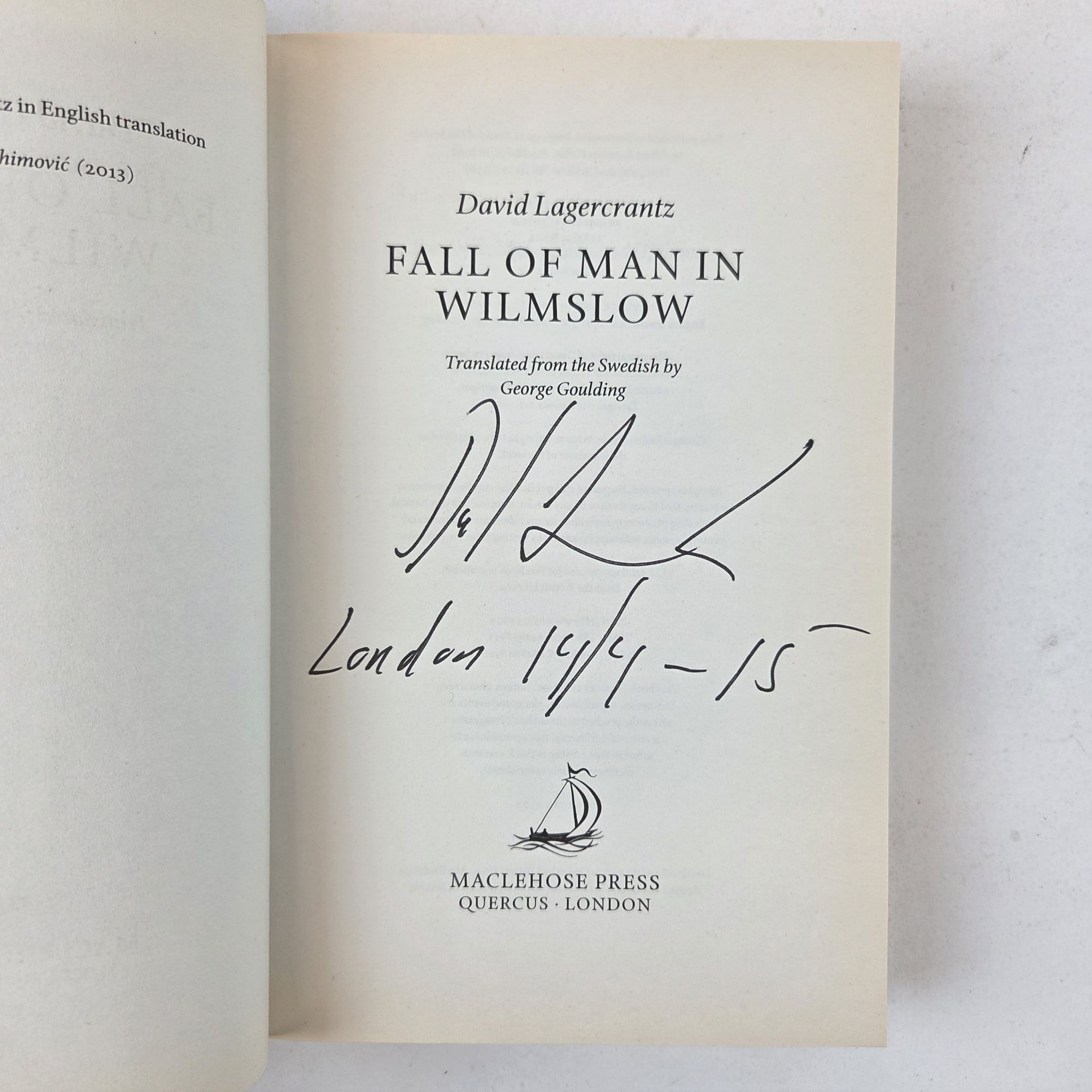 FALL OF MAN IN WILMSLOW [Signed] by Lagercrantz, David [Author ...