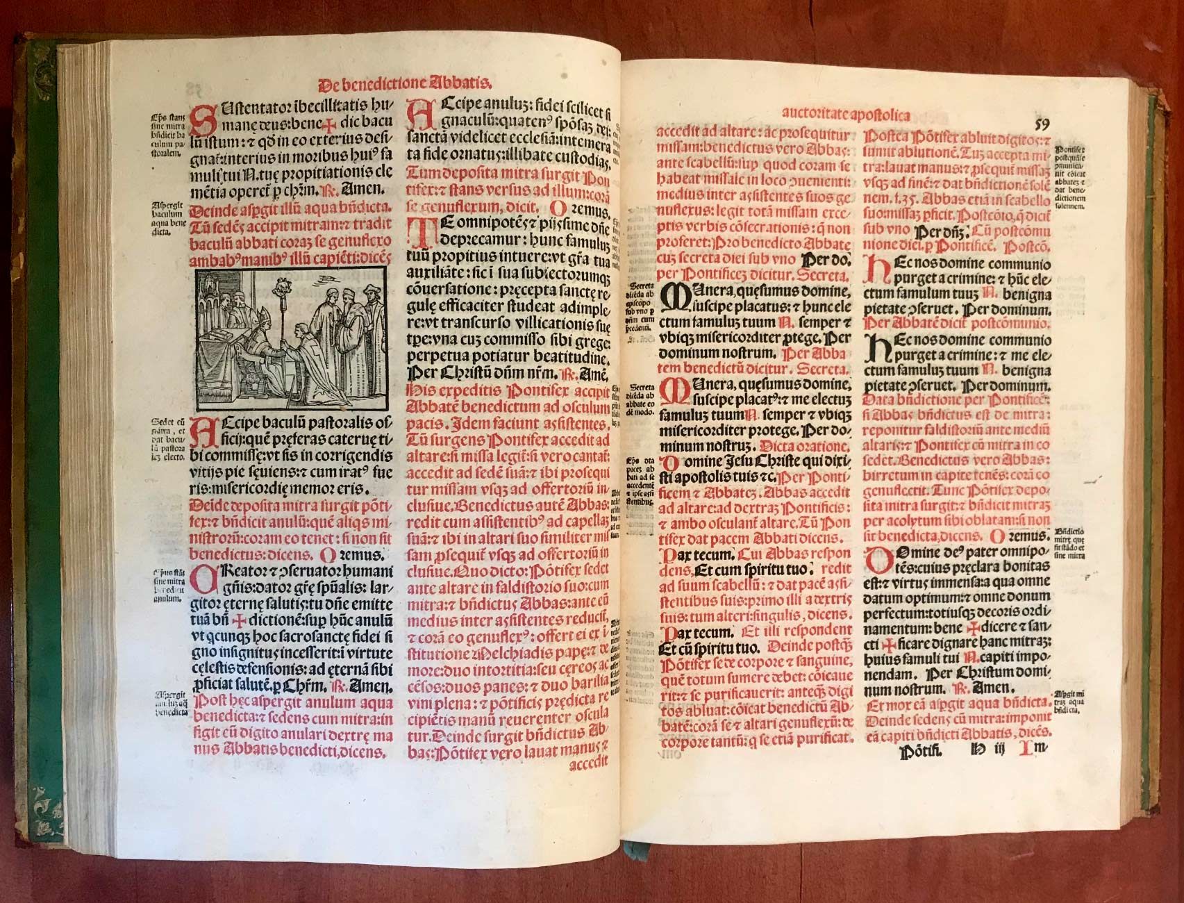 Roman Pontifical with Beautiful Two-Color Printing, Music and Lots of Woodcuts by Pontificale ...