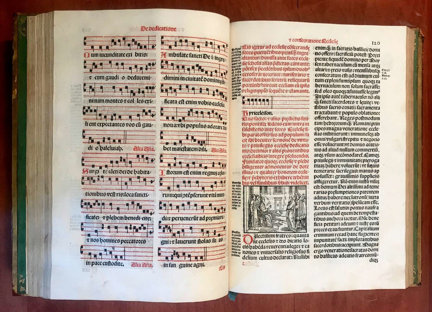 Roman Pontifical with Beautiful Two-Color Printing, Music and Lots of Woodcuts by Pontificale ...