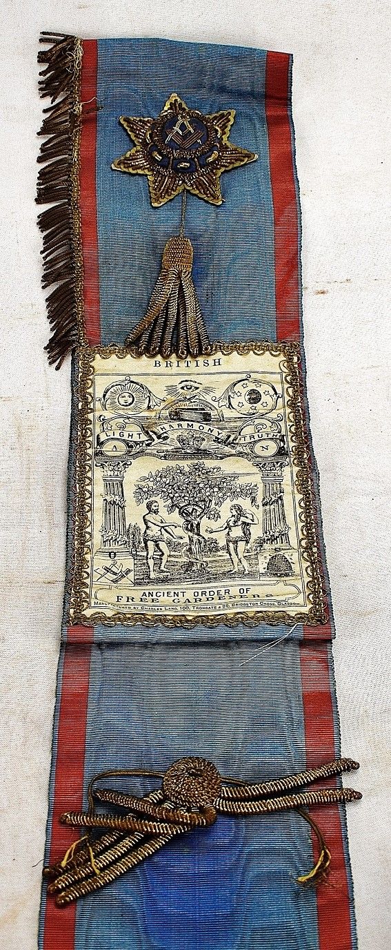Freemasonry Ancient Order Of Free Gardeners Ceremonial Sash by Charles ...