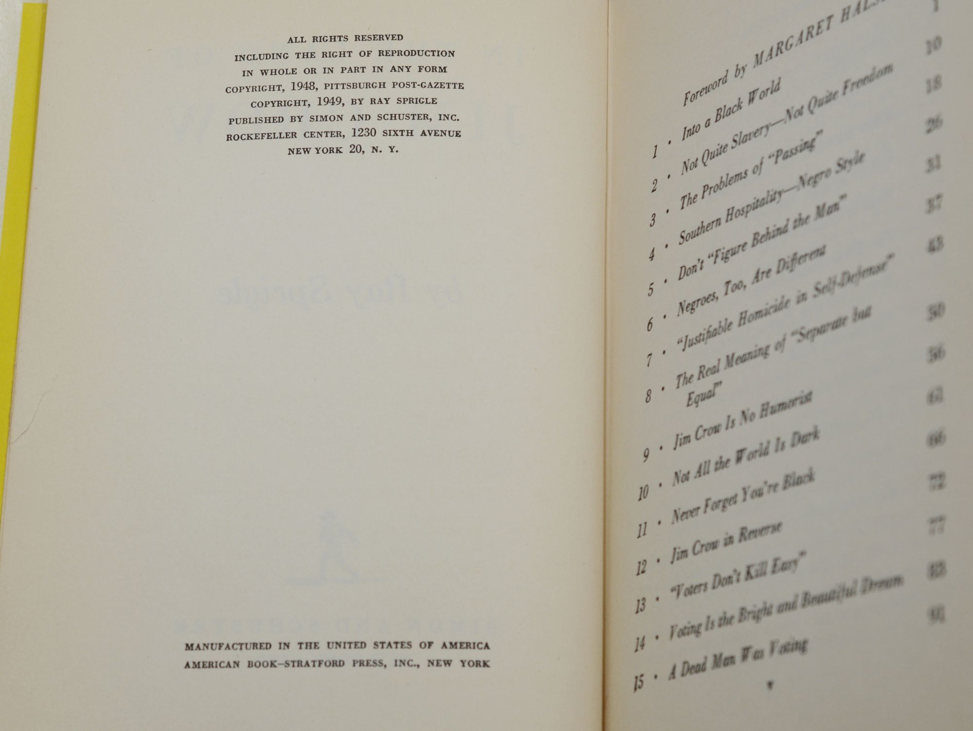 Important First Edition: In the Land of Jim Crow by Ray Sprigle, 1949 ...