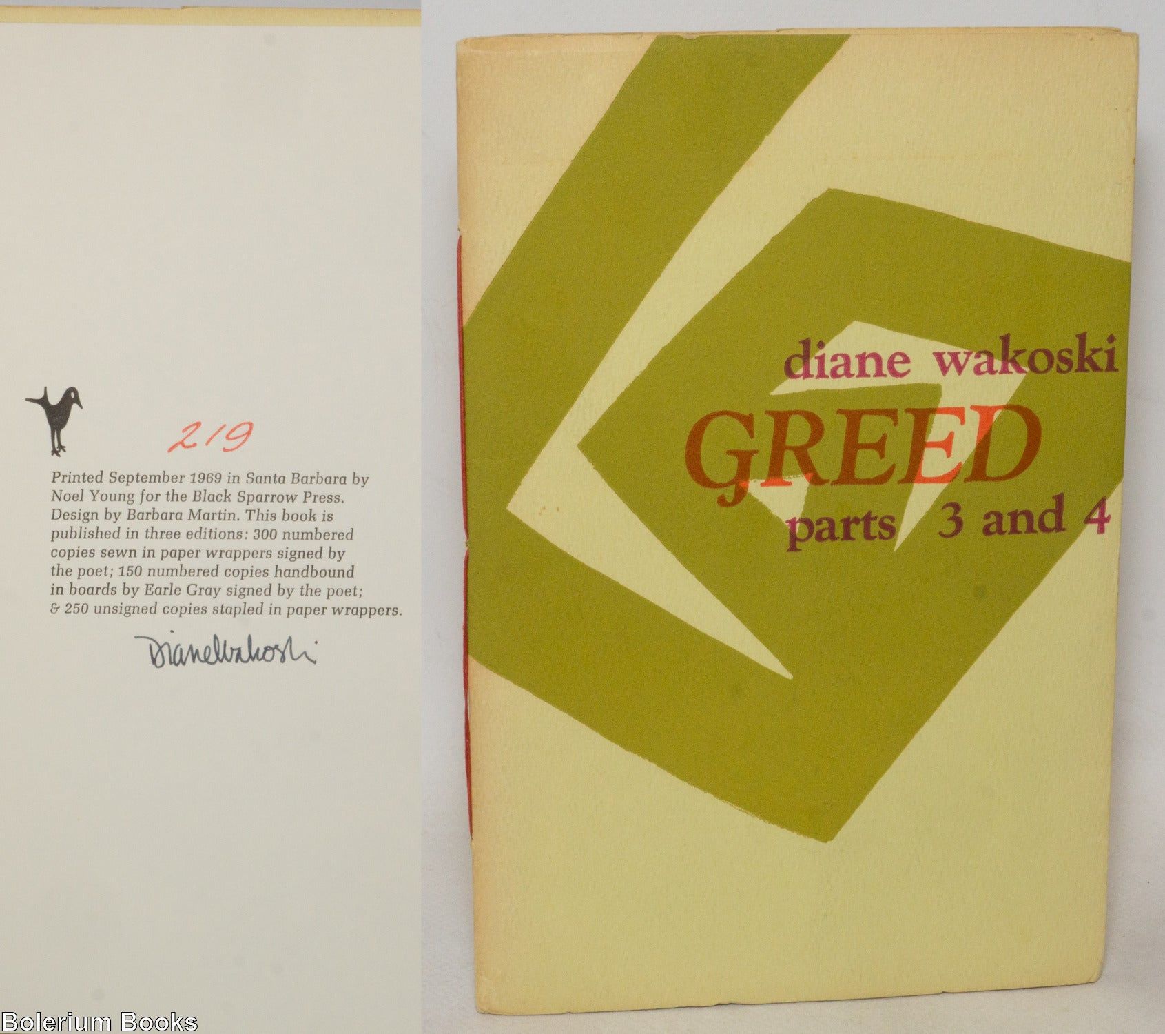 Greed parts 3 and 4 [signed] by Wakoski, Diane | Search for Rare Books ...