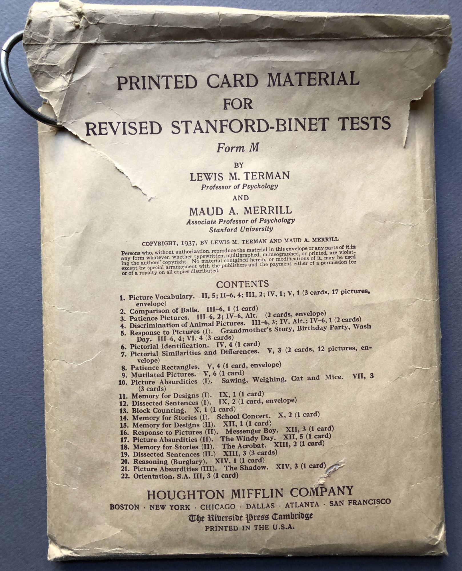 4 Intelligence Scale tests: Stanford-Binet Intelligence Scale, 1937 ...