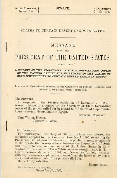 Claims to Certain Desert Lands in Egypt. Message from the President of ...