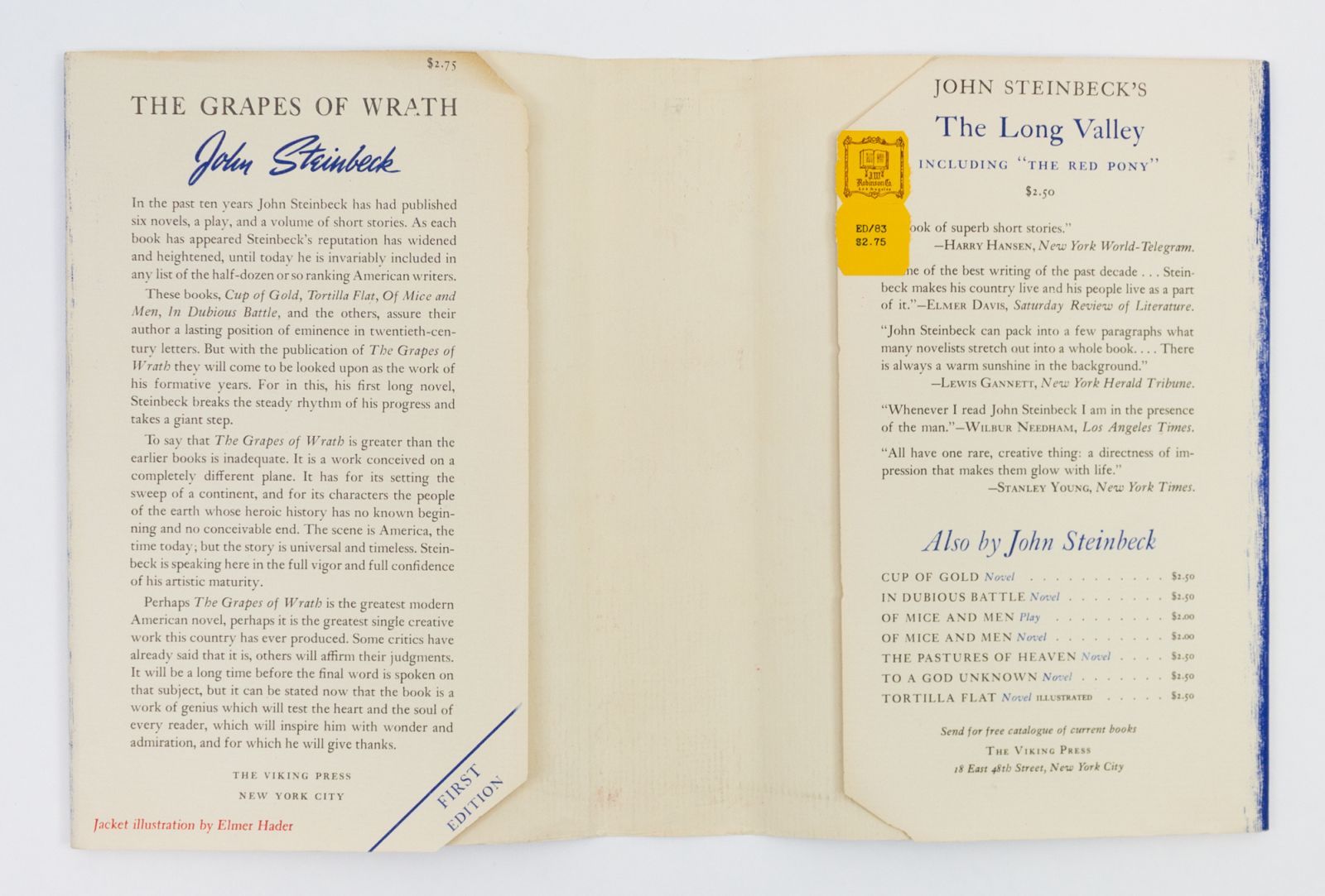 THE GRAPES OF WRATH by STEINBECK, JOHN | 1939 | The Viking Press | Biblio