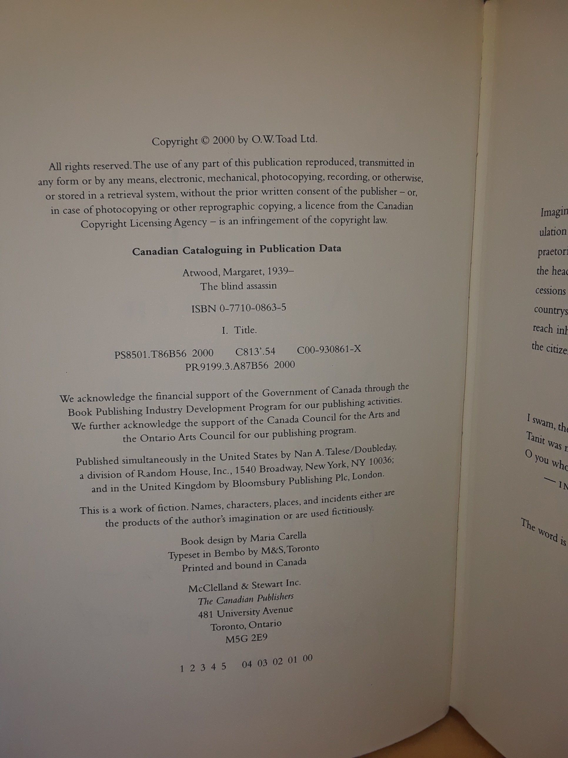 The Blind Assassin by Margaret Atwood - Signed First Edition - 2000 ...