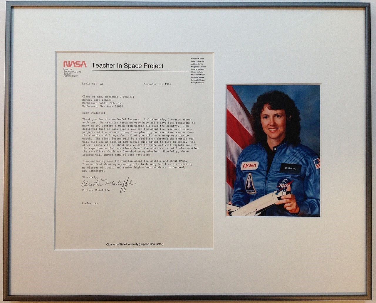 Framed Typed Letter Signed on NASA letterhead about the "Challenger ...