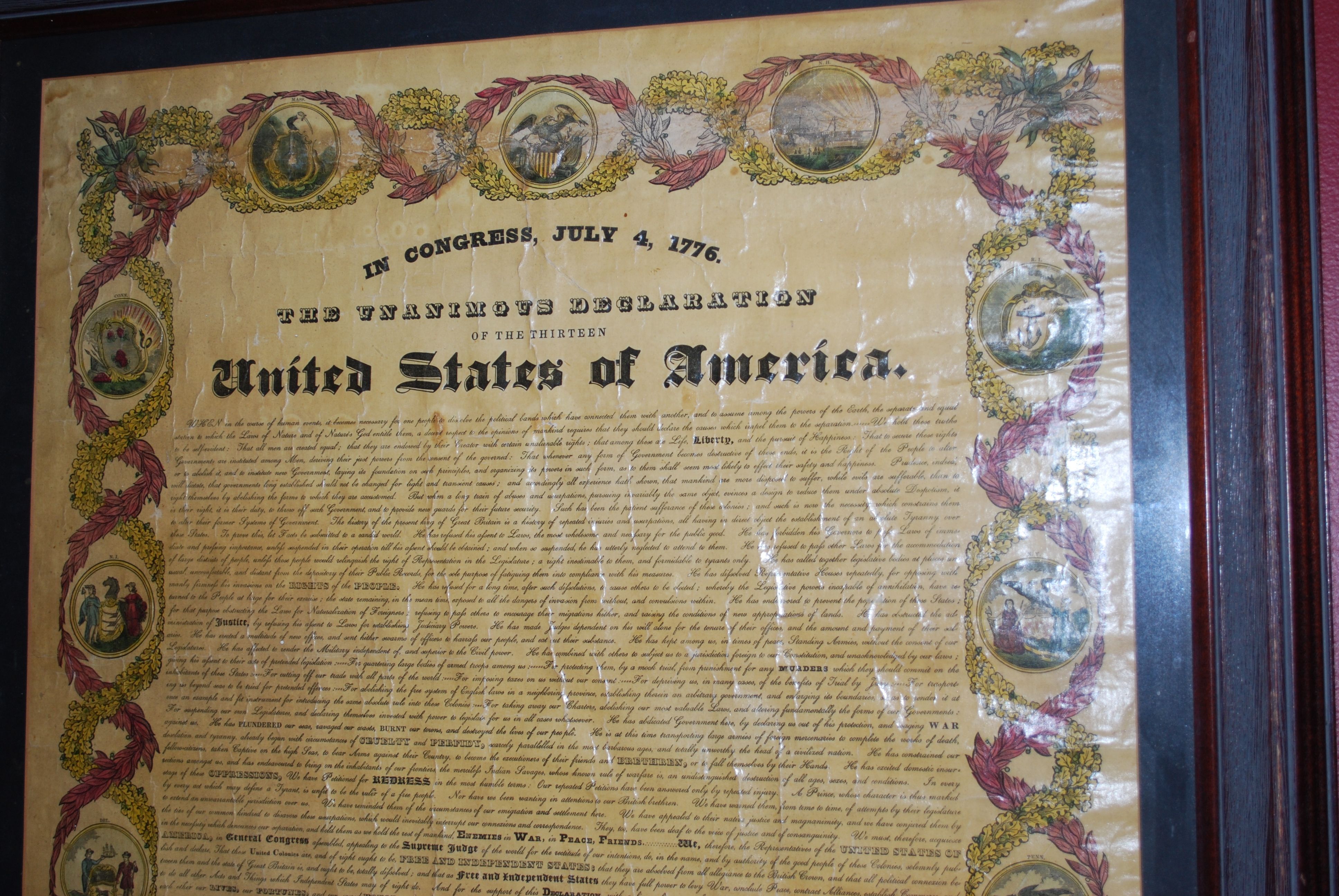 Declaration of Independence Stereotyped Broadside Published By Prentiss ...