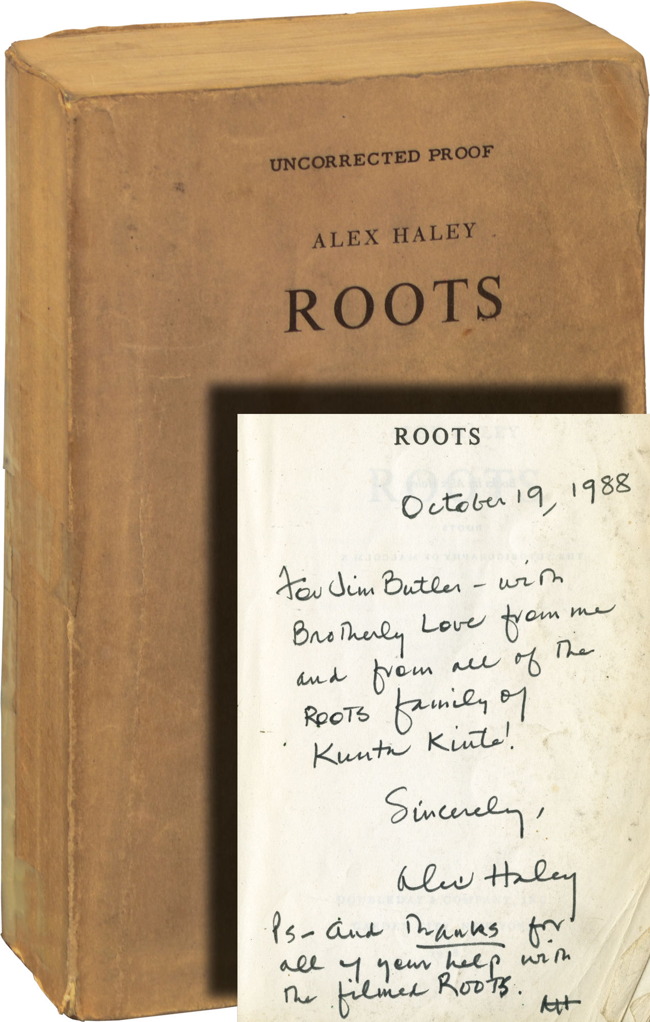 Roots (Uncorrected Proof, lengthily inscribed in 1988) by Haley, Arthur ...