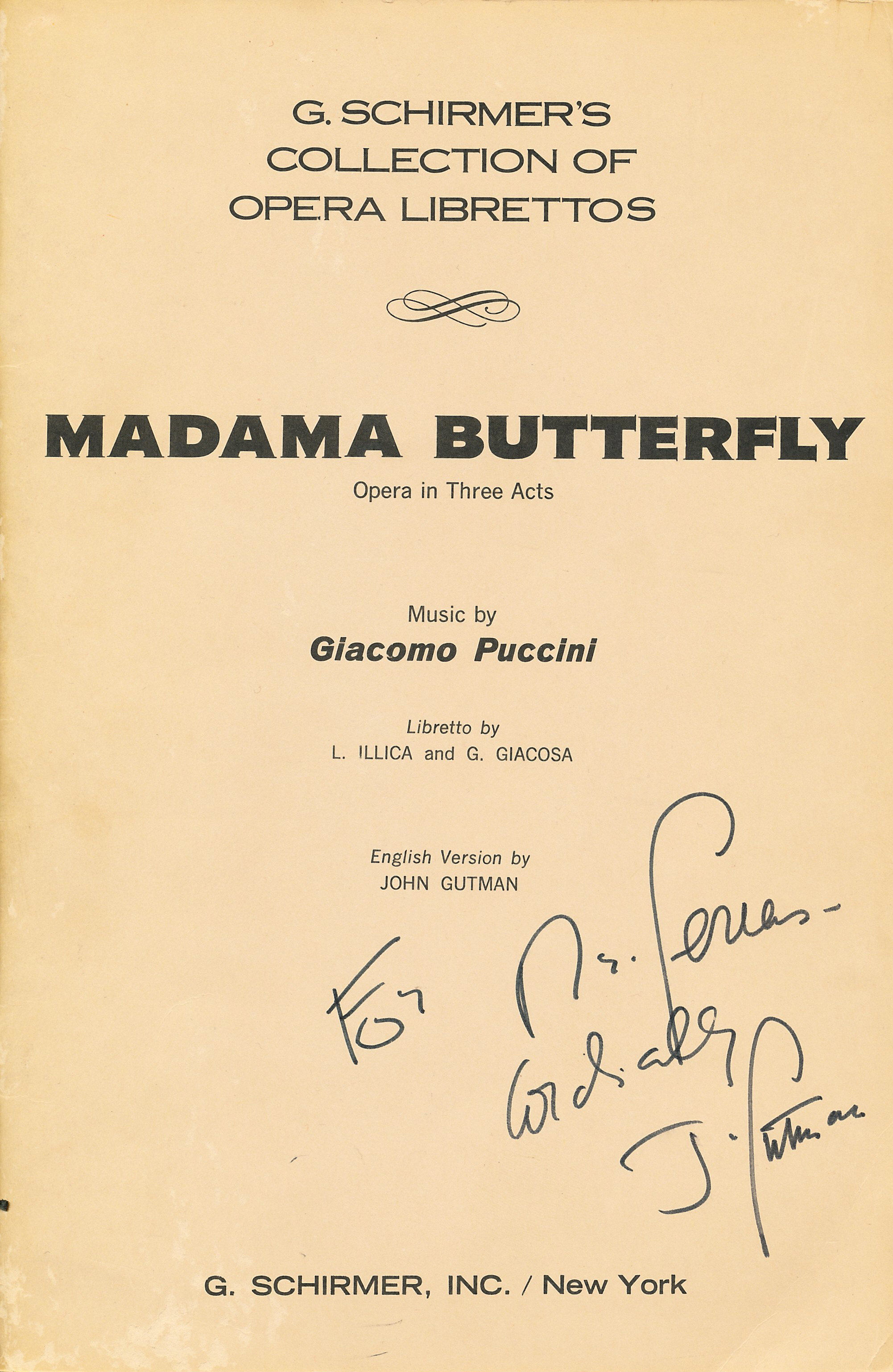 Madama Butterfly Opera in Three Acts by Puccini, Giacomo / Gutman, John ...