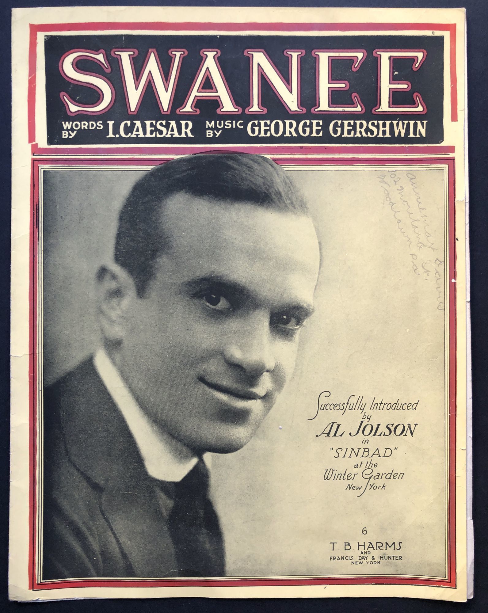 BIBLIO | 1919 sheet music, Swanee, Al Jolson cover by Caesar, Irving ...