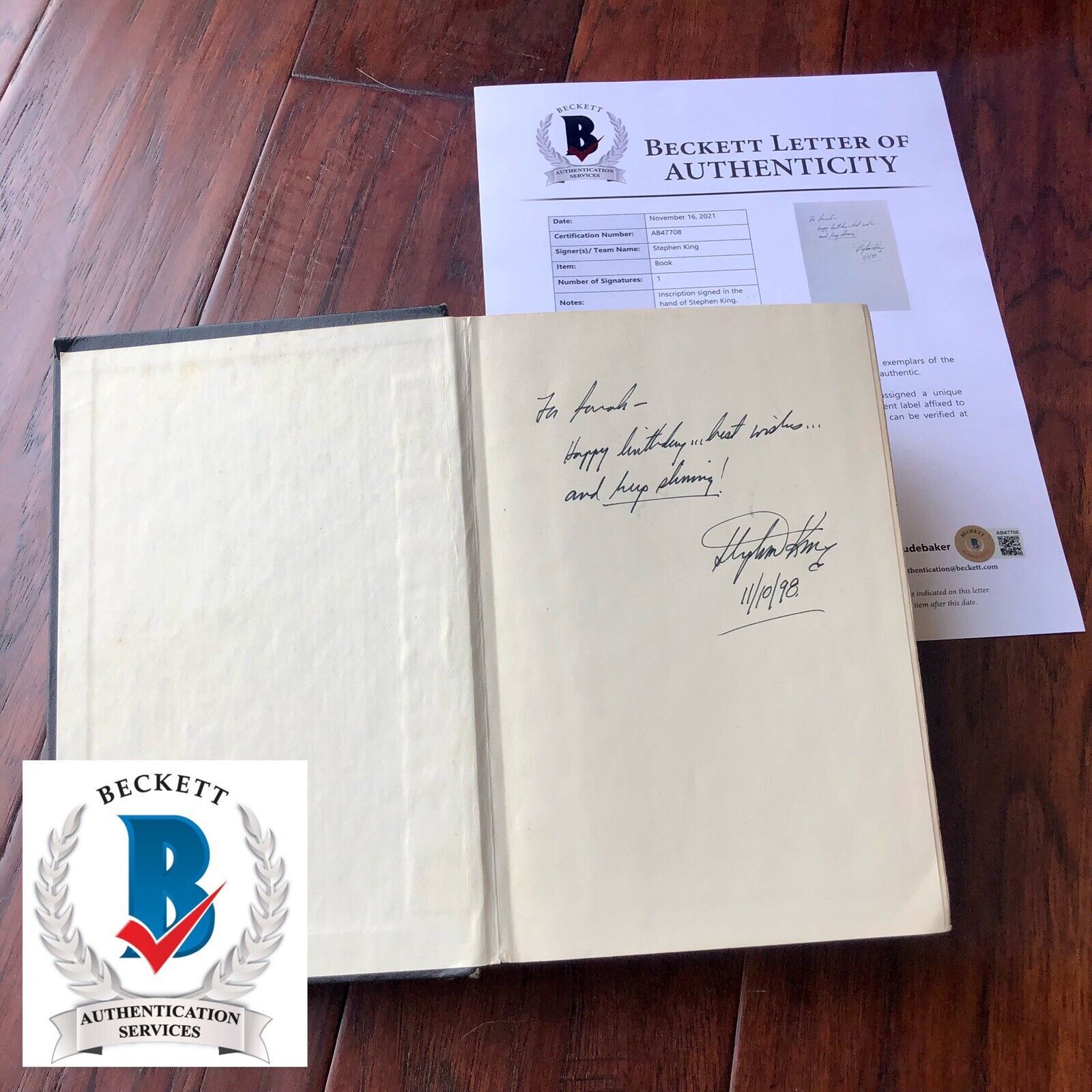 Stephen King Hand Signed "...Keep Shining" Autograph THE SHINING by ...