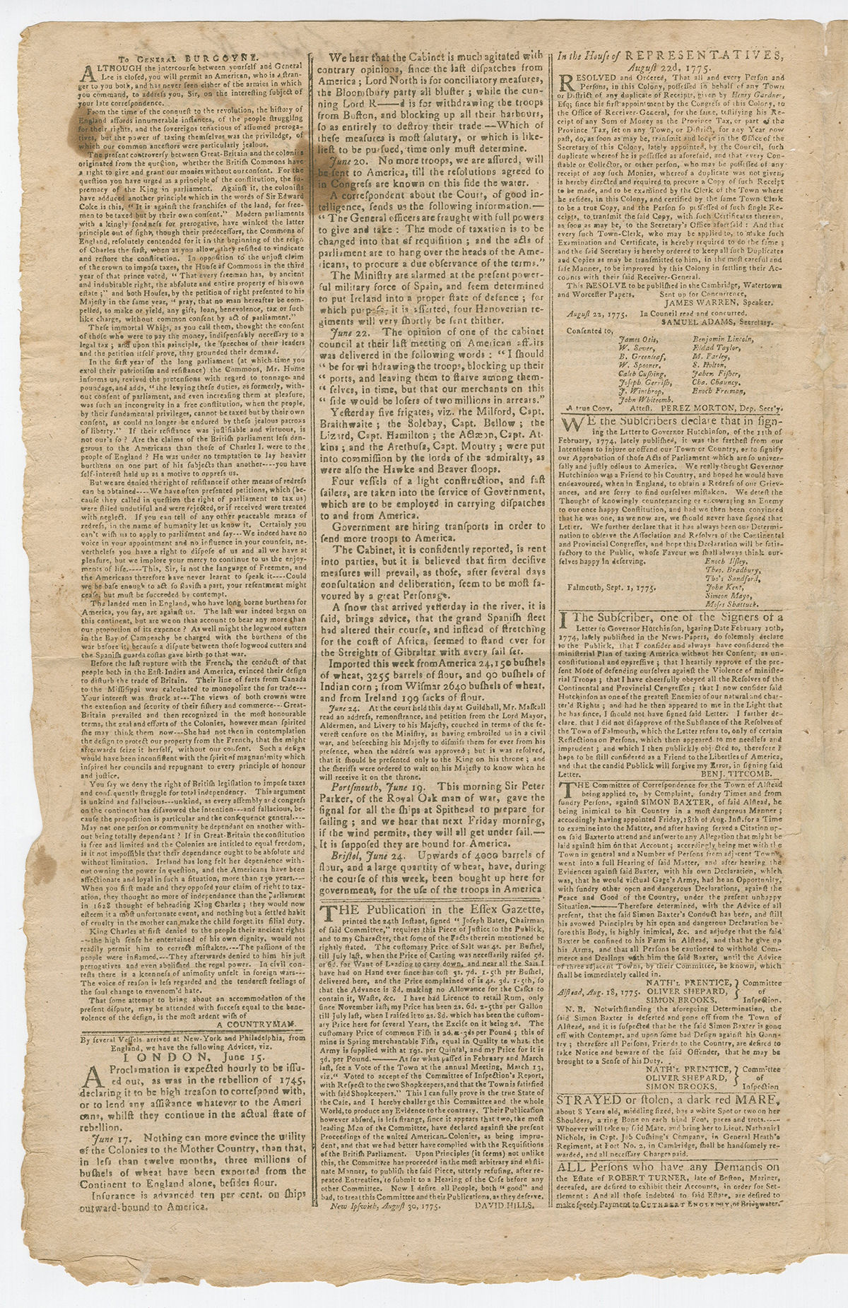 Continental Congress July 1775 Message Asserting American Sovereignty ...