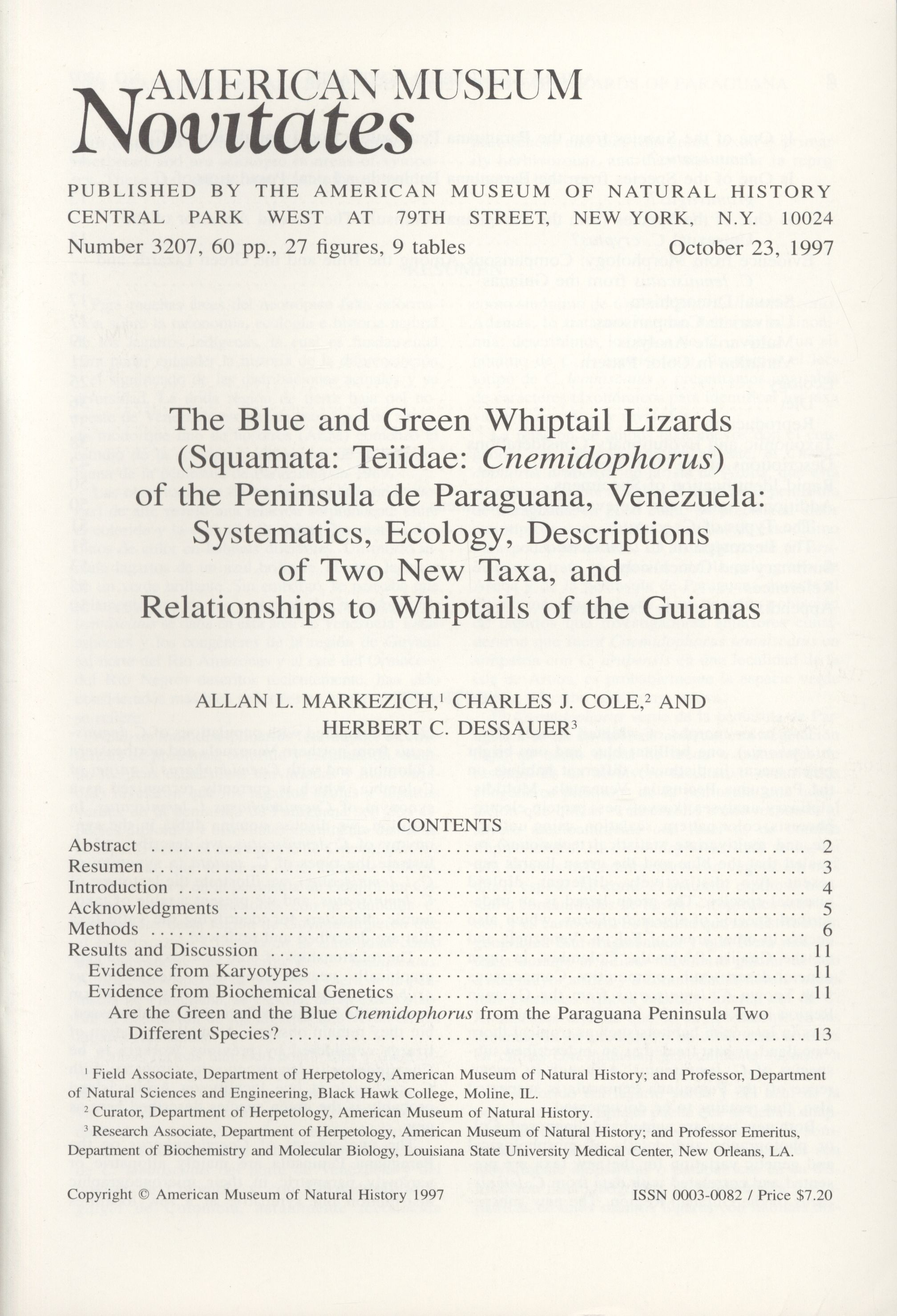 The Blue and Green Whiptail Lizards (Squamata: Teiidae: Cnemidophorus ...