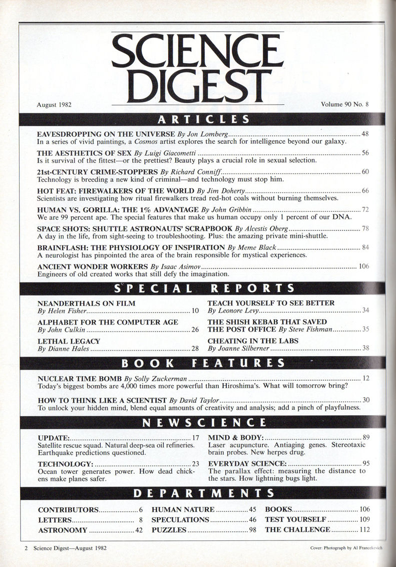 Science Digest / August, 1982. Eavesdropping on the Universe ...