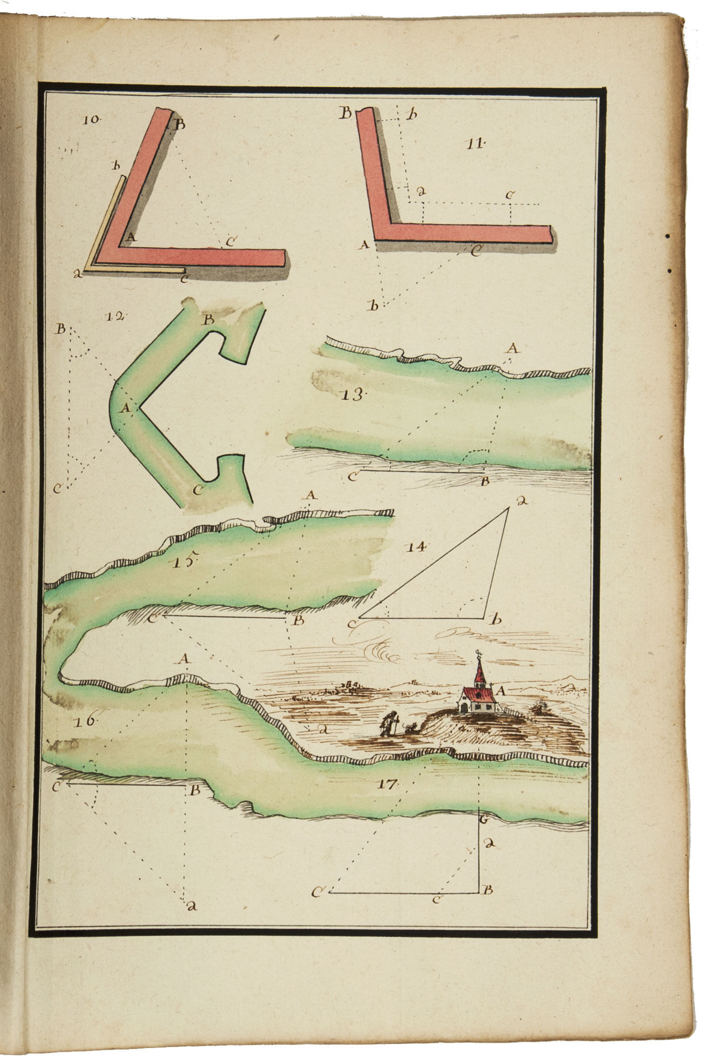 18TH C SURVEYING MANUSCRIPT WITH HAND-COLORED ILLUSTRATIONS GÃ©omÃ ...