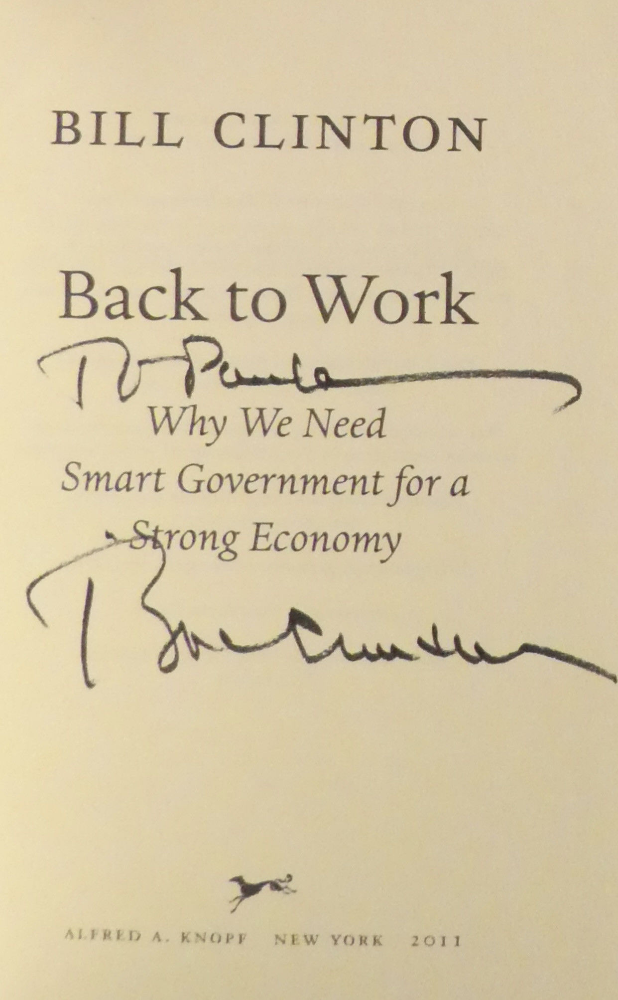 Back to Work by Clinton, Bill | 2007 | Alfred A. Knopf | Biblio