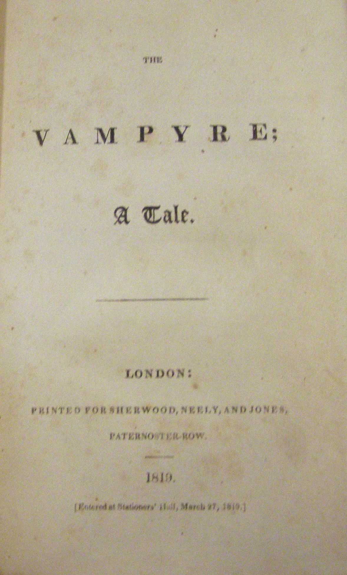 BIBLIO | The Vampyre; A Tale by Polidori, John William | Hardcover ...