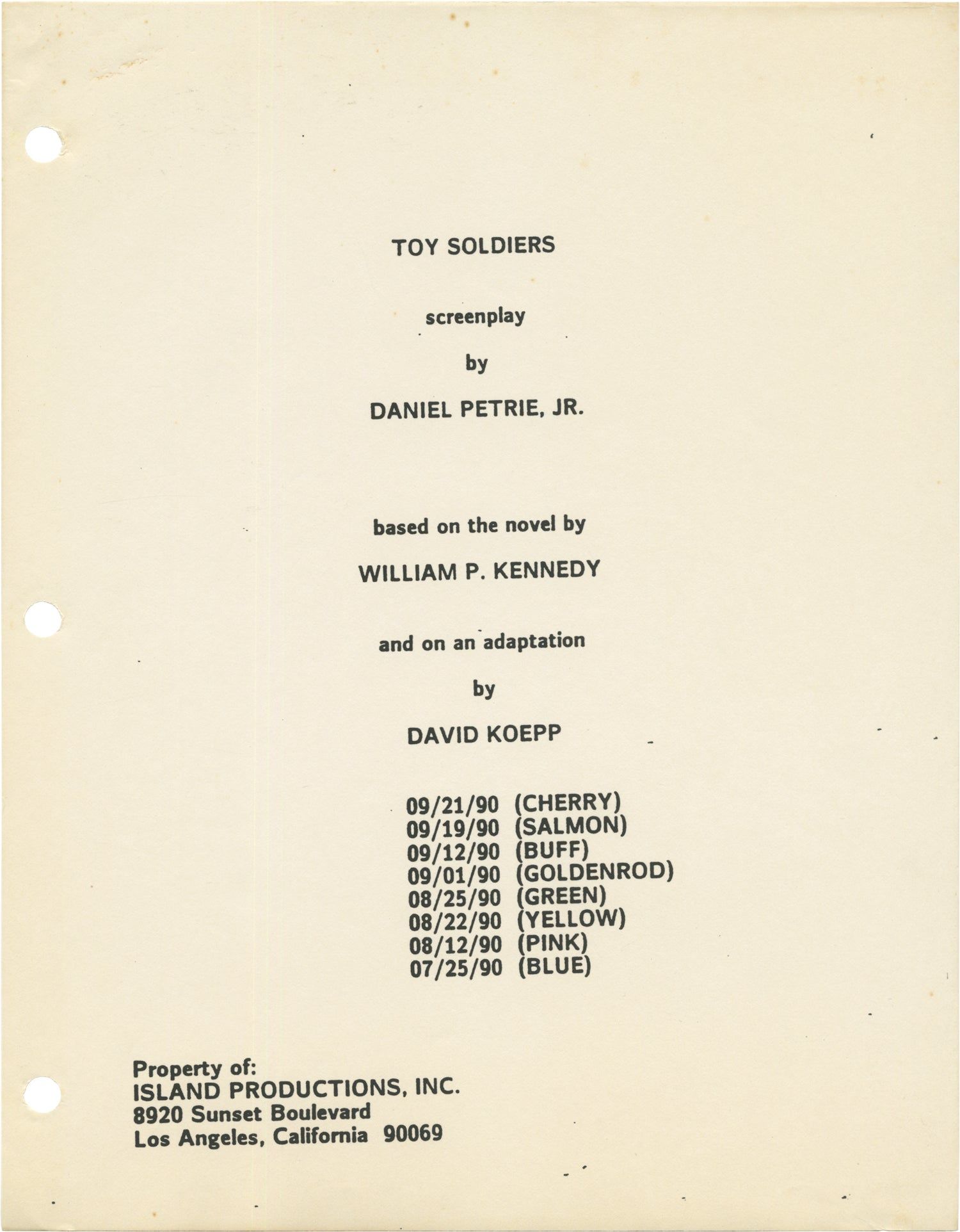 Toy Soldiers (Original screenplay for the 1991 film) by Sean Astin, Wil ...