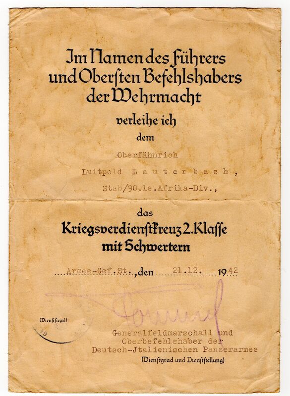 Original Erwin Rommel hand signed WW2 german document 1942 | Biblio