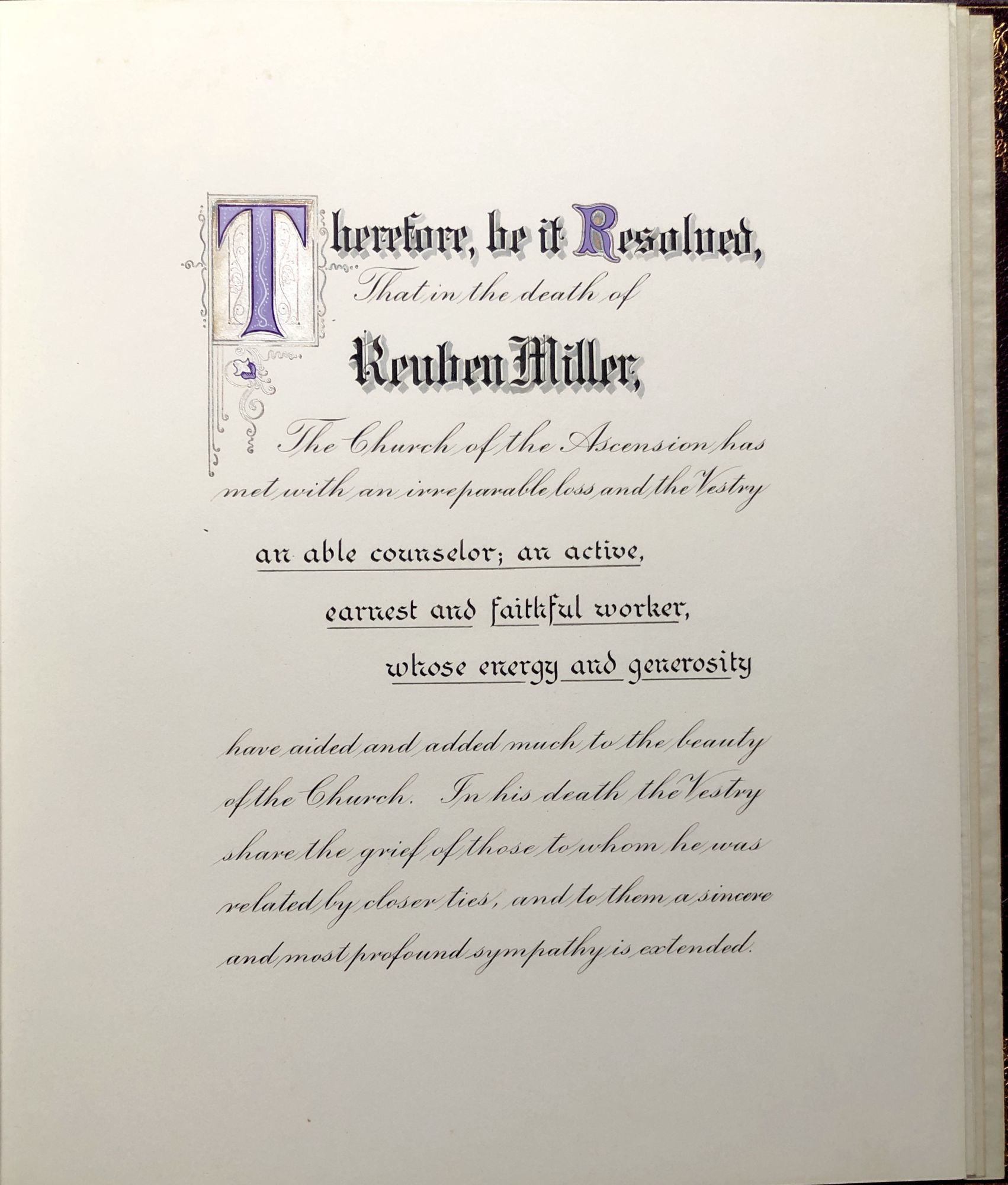 In Memoriam Reuben Miller: 1917 large unique calligraphed book in full ...