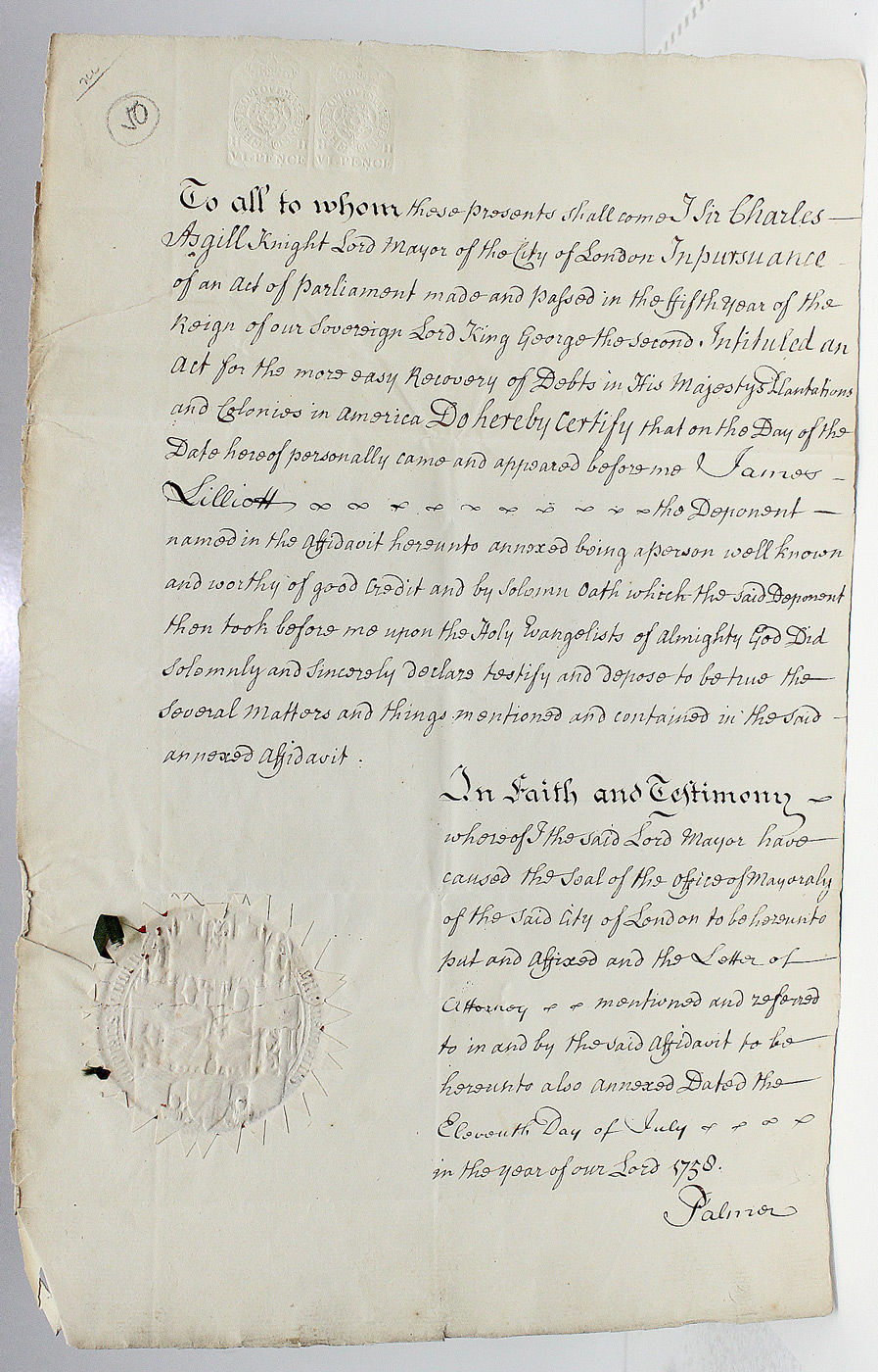 Three original 18th Century legal documents dated 1758 with regards to ...