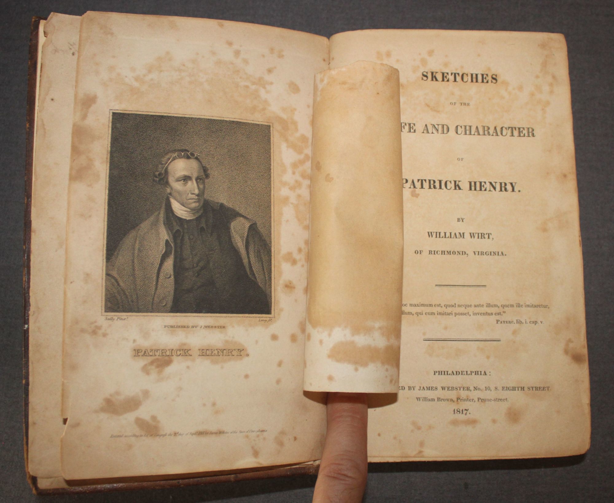 SKETCHES OF THE LIFE AND CHARACTER OF PATRICK HENRY by Wirt, William ...
