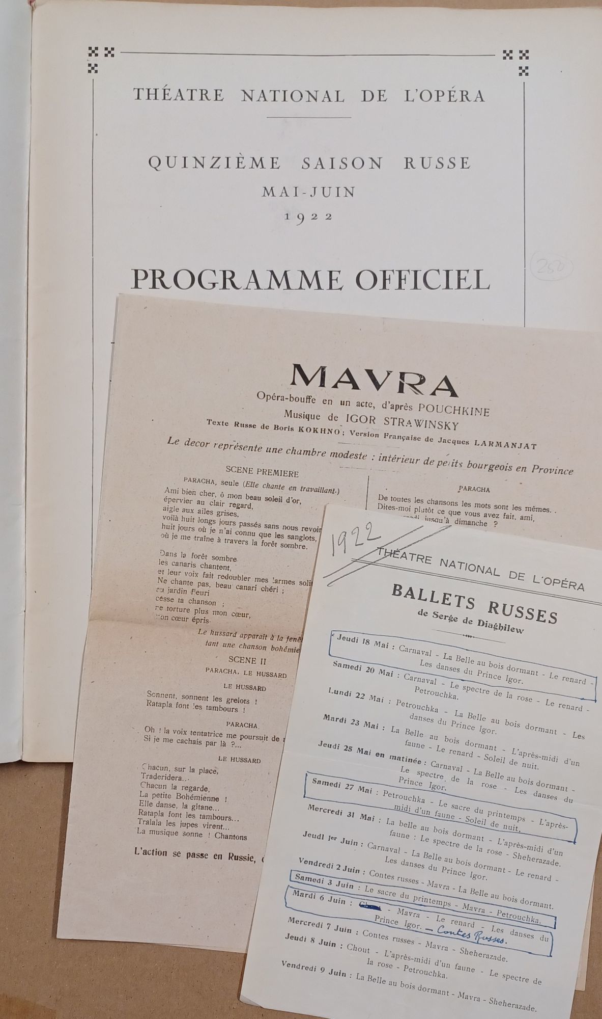 6 Programms Ballets Russes a l'Opera Paris. May-Juin 1922 by ...