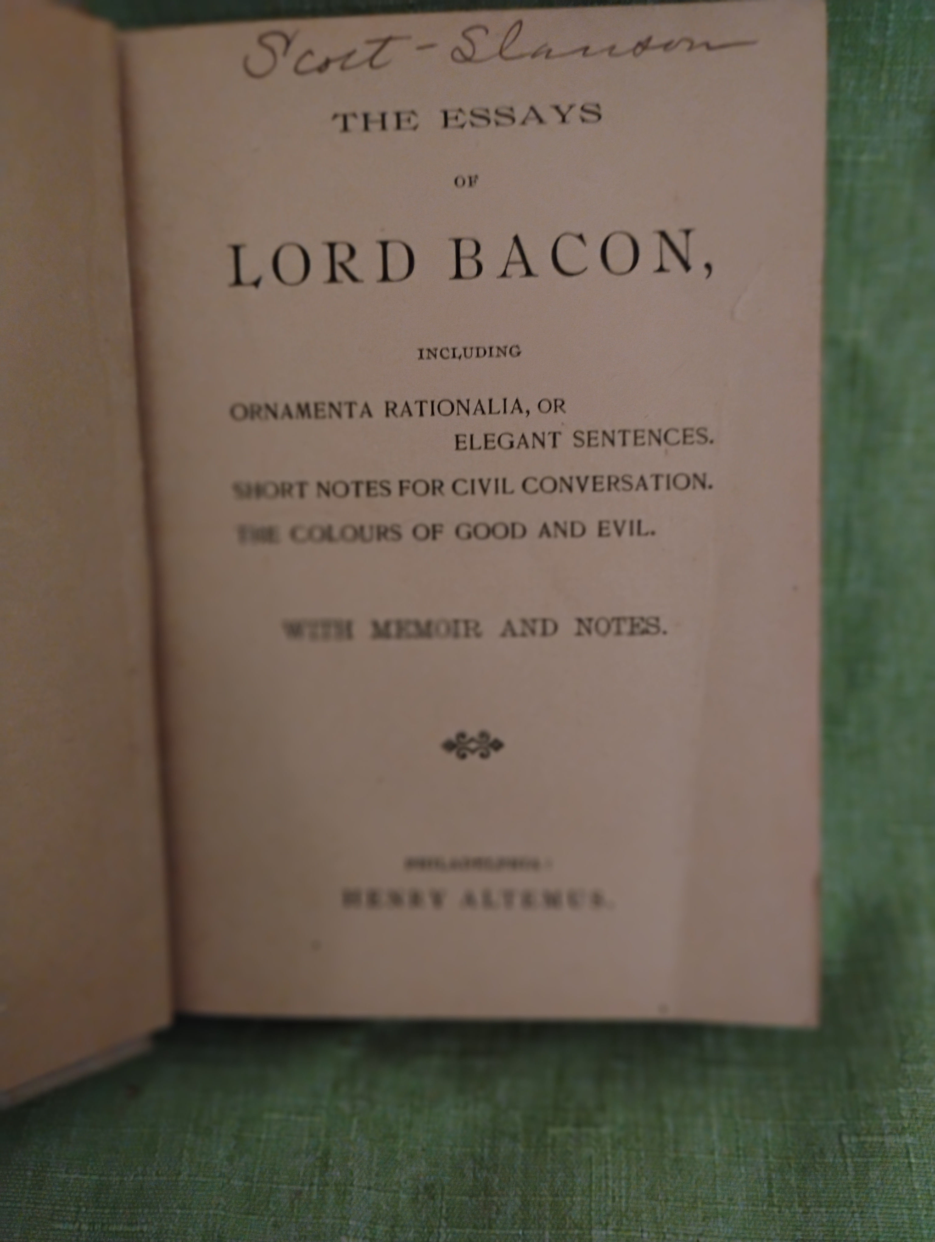 THE ESSAYS OF LORD BACON by HENRY ALTEMUS | Fine | Biblio