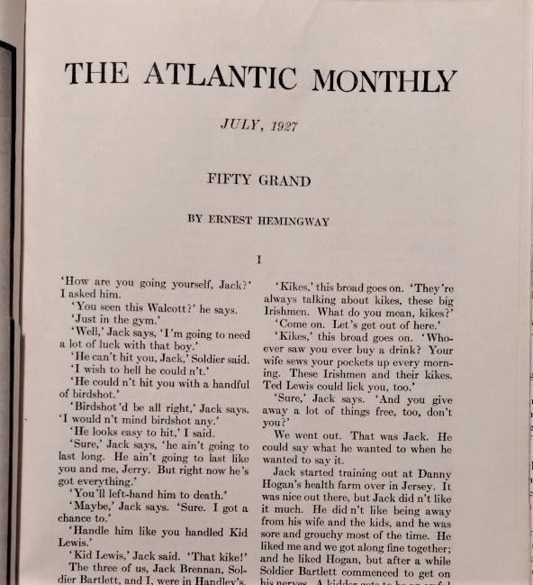 Fifty Grand in The Atlantic Monthly Magazine, July, 1927 by Hemingway ...
