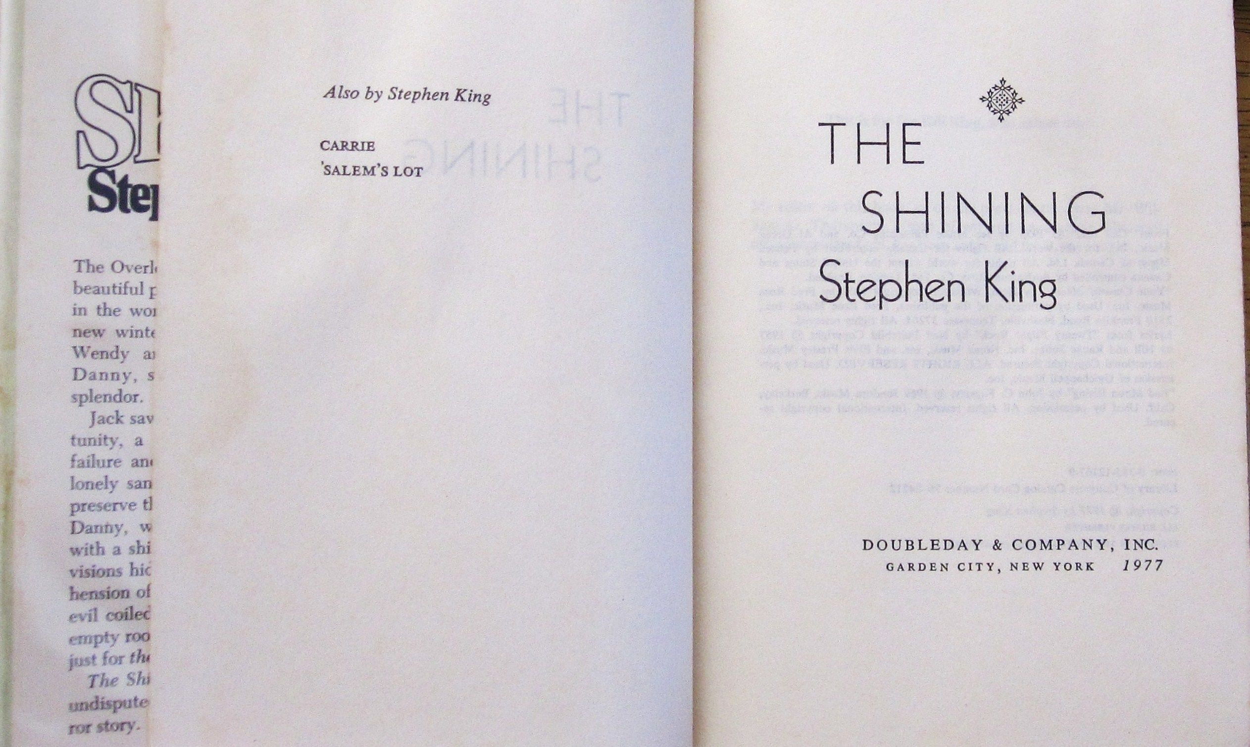 The Shining [First Edition Jacket] by King, Stephen | Hardcover | 1977 ...