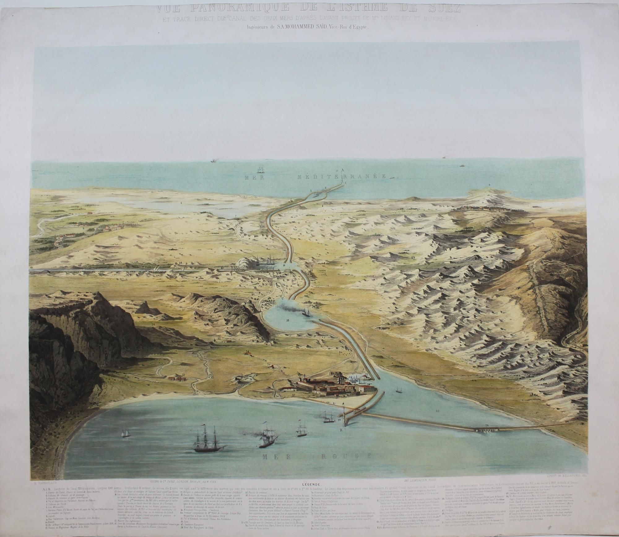 Vue Panoramique De L'isthme De Suez Et Trace Direct Du Canal Des Deux ...