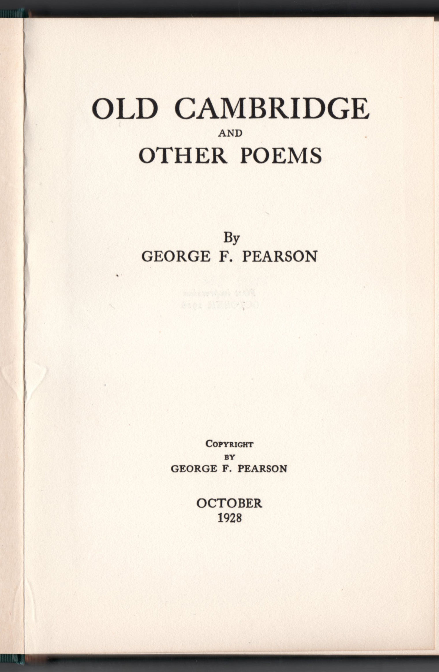 Old Cambridge and Other Poems. 1928 First Impression, Signed and ...